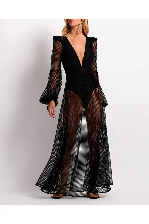 Patbo Plunge Netted Beach Dress - Black | Editorialist