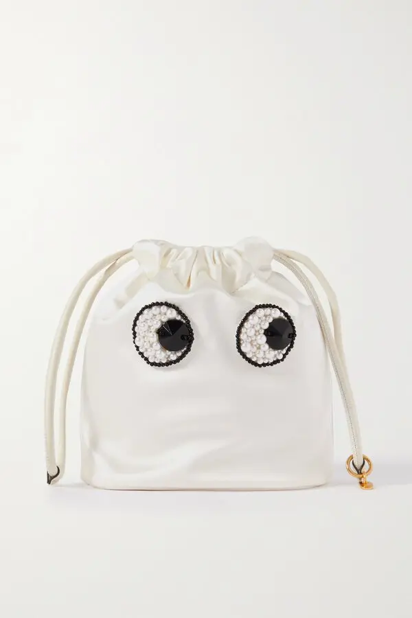 ANYA HINDMARCH Faux Pearl-embellished Satin Pouch