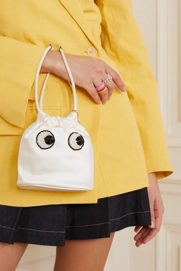ANYA HINDMARCH Faux Pearl-embellished Satin Pouch