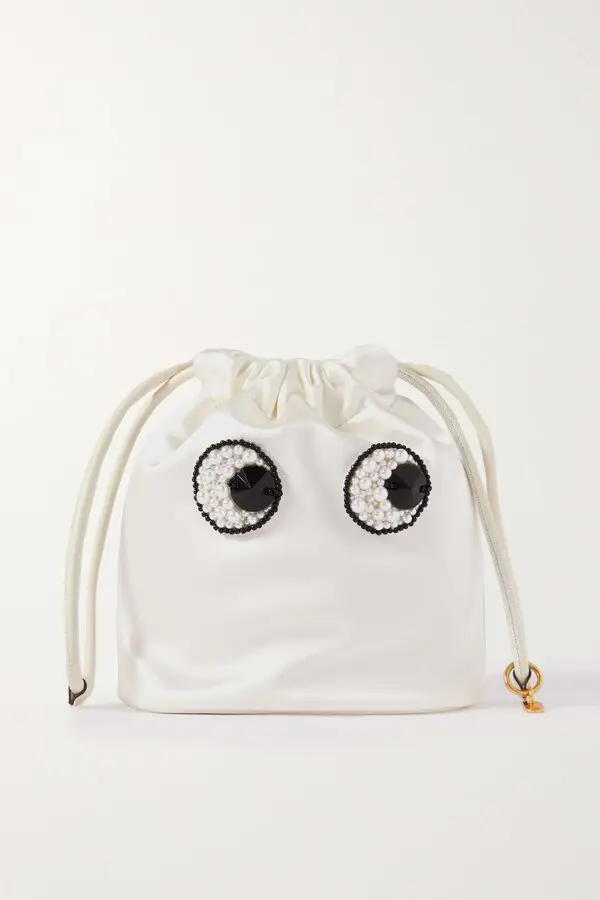 ANYA HINDMARCH Faux Pearl-embellished Satin Pouch