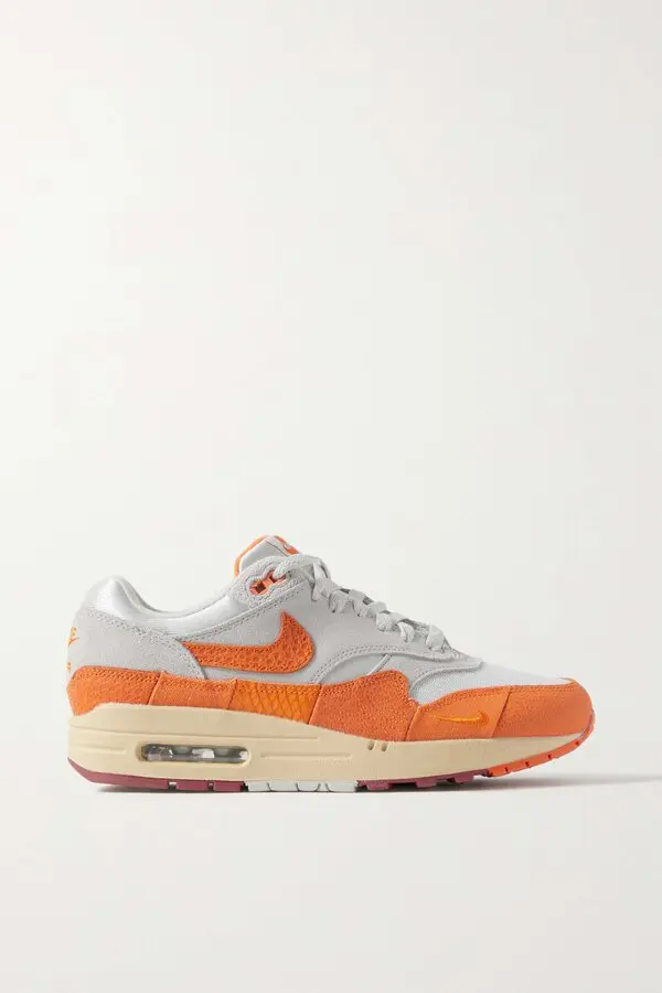 Nike Air Max 1 Suede, Mesh And Croc Effect-trimmed Leather Sneakers