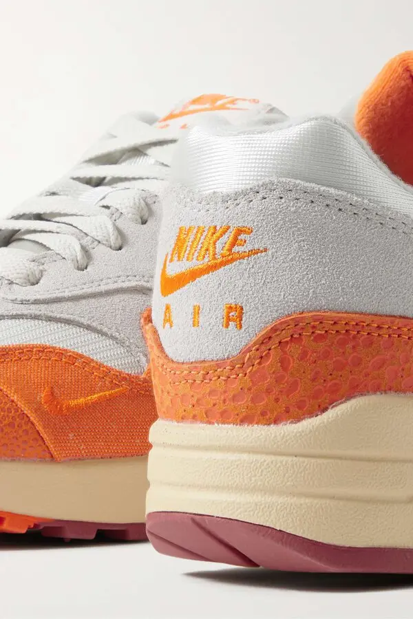 Nike Air Max 1 Suede, Mesh And Croc Effect-trimmed Leather Sneakers