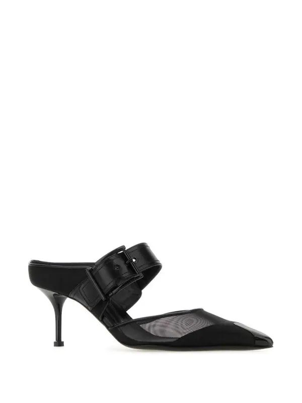 Alexander McQueen 65mm Buckled Mesh Mules - Black