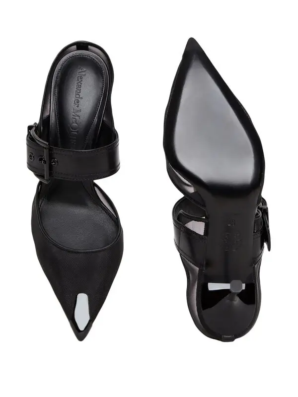 Alexander McQueen 65mm Buckled Mesh Mules - Black