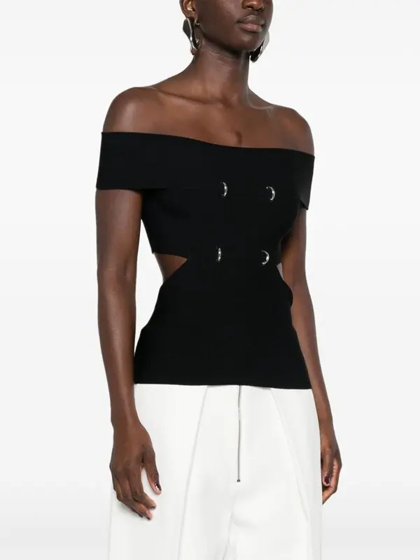 Alexander McQueen Cut-out Off-shoulder Top - Black
