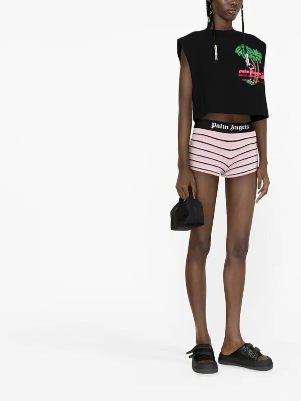 Palm Angels Logo-tape Striped Shorts