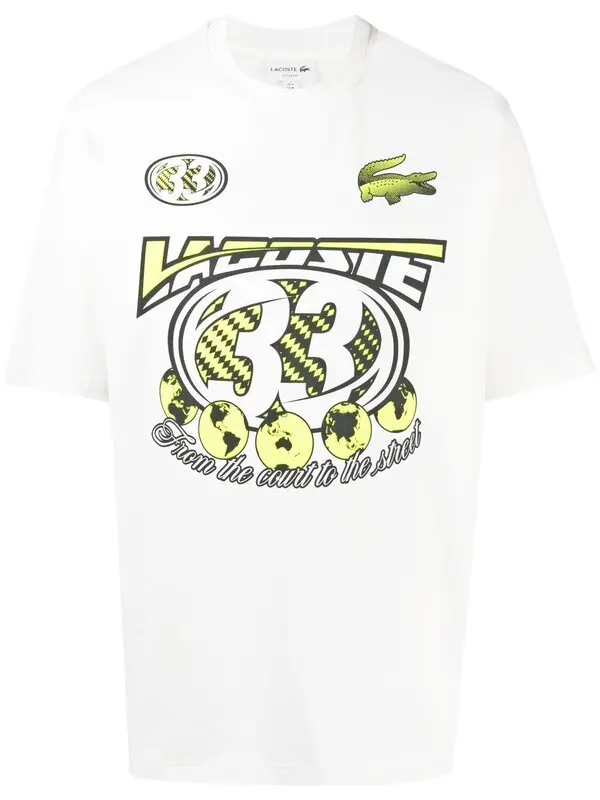 Lacoste グラフィックTシャツ ホワイト Lacoste Graphic-Print Cotton T-Shirt In White - 29% Off | Editorialist