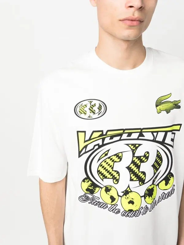 Lacoste グラフィックTシャツ ホワイト Lacoste Graphic-Print Cotton T-Shirt In White - 29% Off | Editorialist