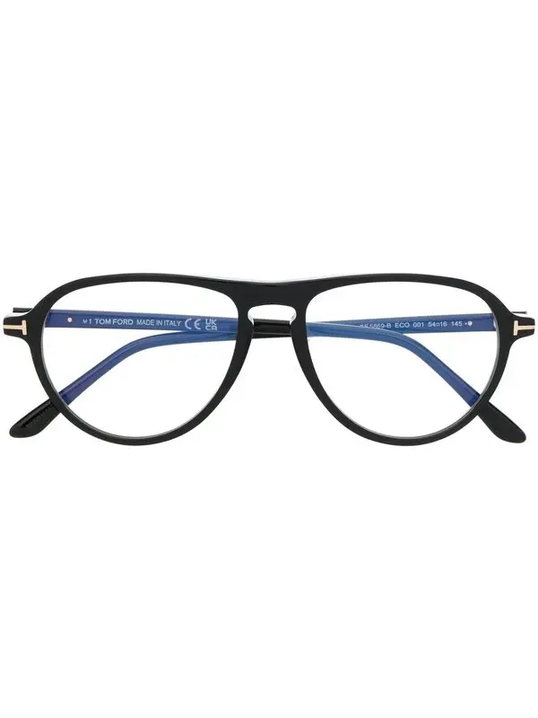 TOM FORD T-logo Pilot-frame Glasses - Black