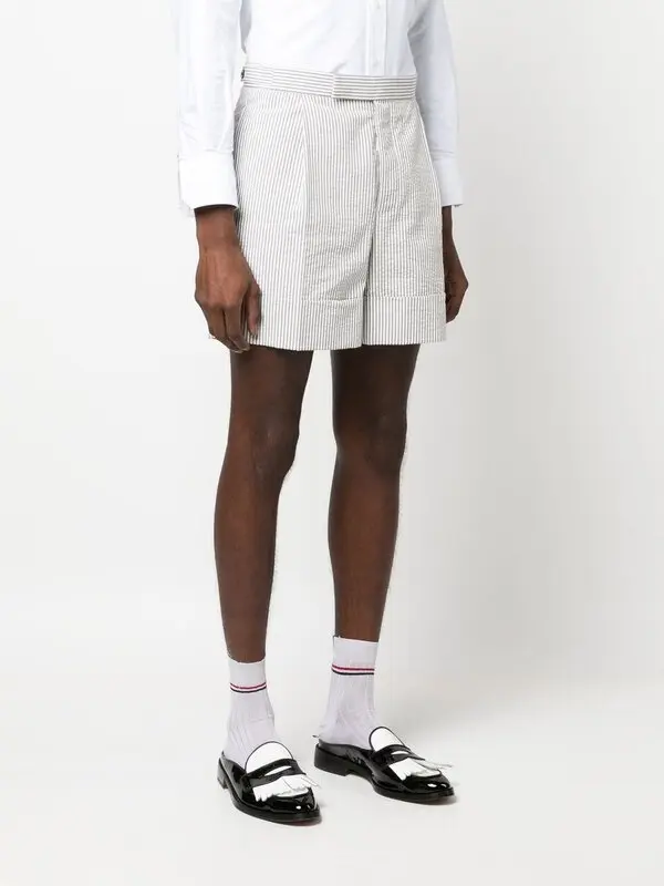 Thom Browne Seersucker Striped Tailored Shorts - Grey
