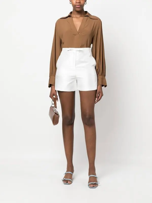 BLANCA VITA V-neck Draped Blouse - Brown