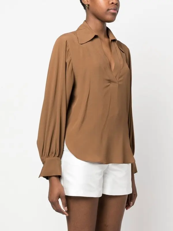 BLANCA VITA V-neck Draped Blouse - Brown