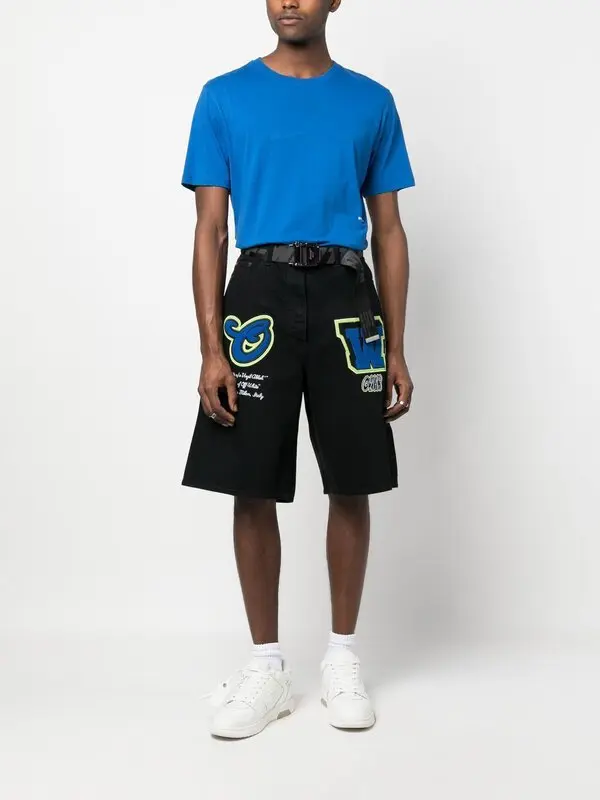 Off-White Patch Wide-leg Denim Shorts