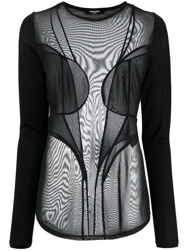 Balmain Panelled Semi-sheer Top