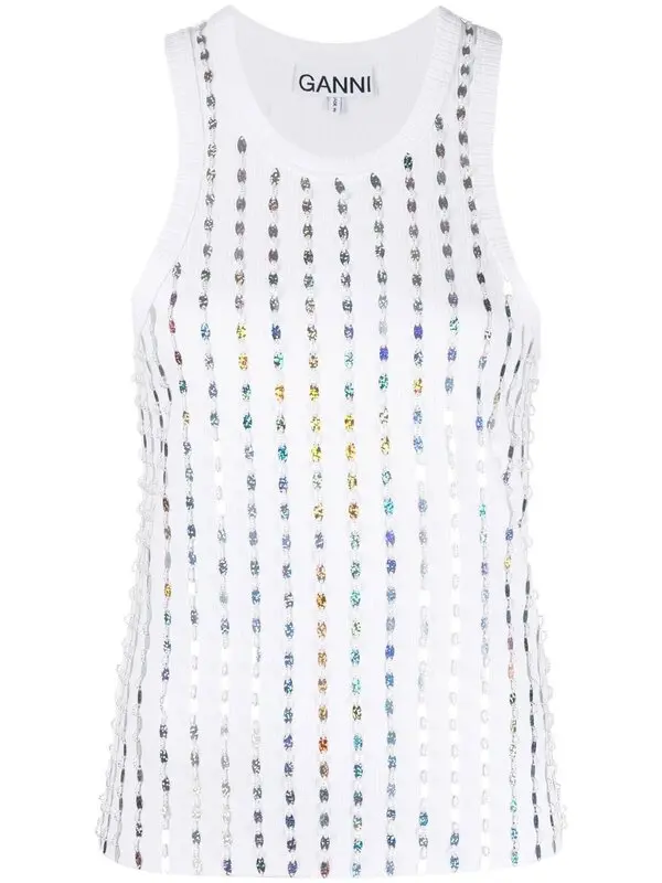GANNI Embellished Tank Top - White