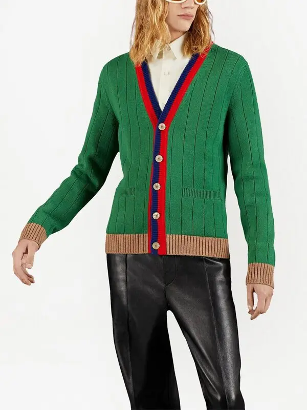 Gucci Web-Stripe Wool Cardigan - Green | Editorialist