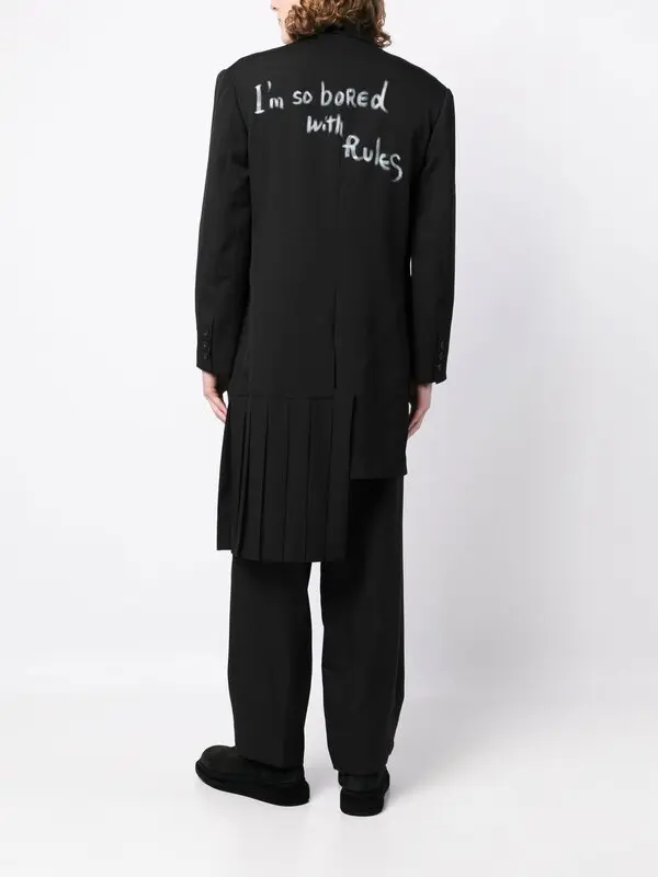 Yohji Yamamoto Slogan-print Single-breasted Coat