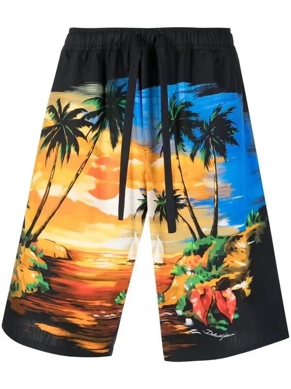 Dolce & Gabbana Palm Tree-print Cotton Shorts - Blue