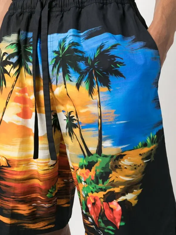 Dolce & Gabbana Palm Tree-print Cotton Shorts - Blue