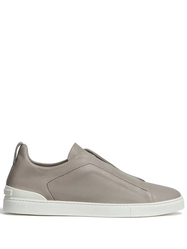 Zegna Secondskin Triple Stitch Leather Sneakers - Grey