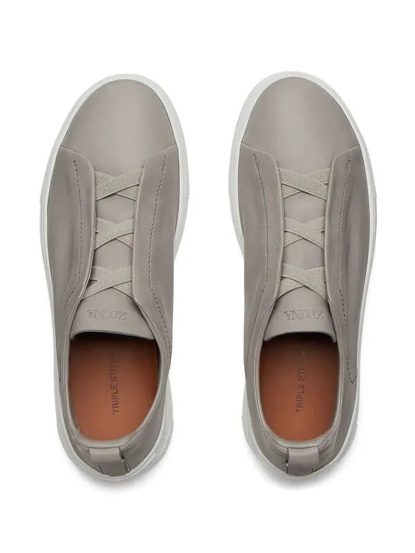Zegna Secondskin Triple Stitch Leather Sneakers - Grey