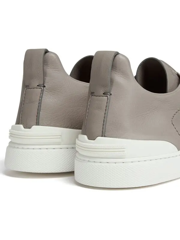 Zegna Secondskin Triple Stitch Leather Sneakers - Grey