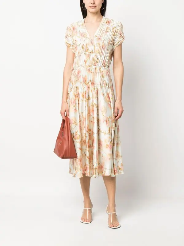 Vince Floral-print Plissé Midi Dress