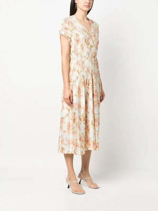 Vince Floral-print Plissé Midi Dress