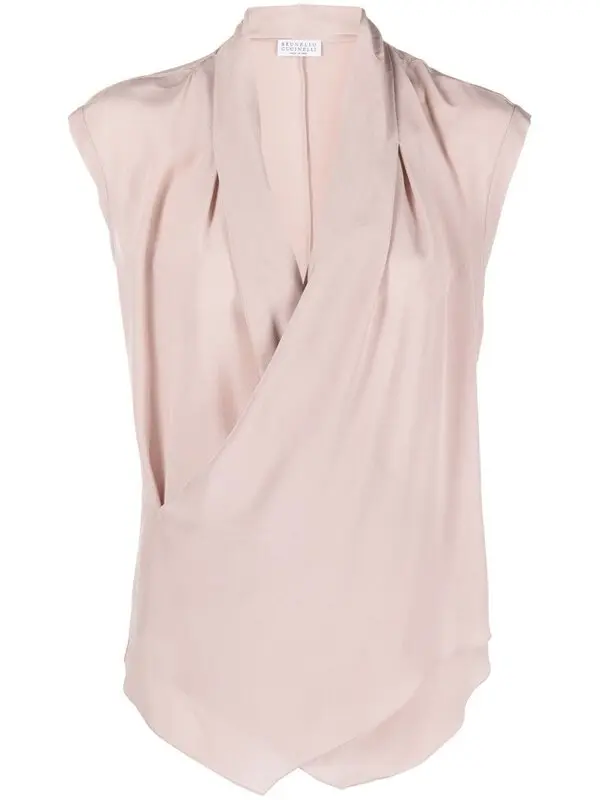 Brunello Cucinelli Wrap-front Silk Blouse - Pink