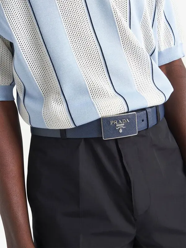 Prada Saffiano Leather Belt - Blue