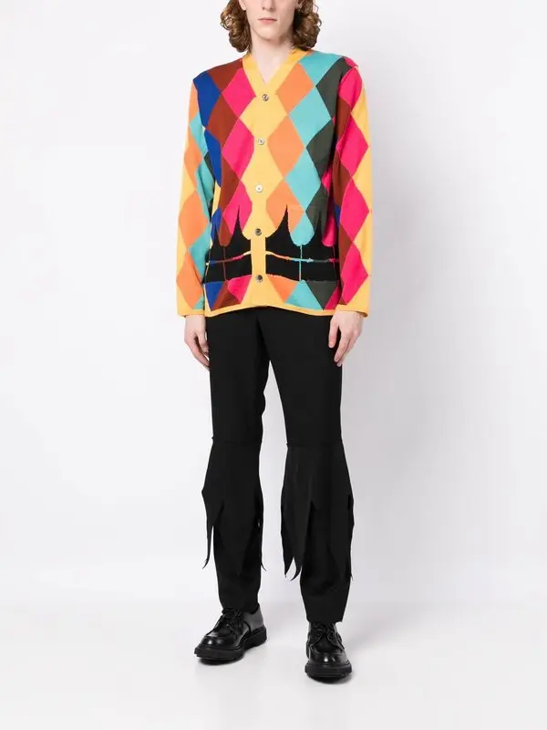 Comme Des Garçons Diamond Print V-neck Cardigan - Multicolour