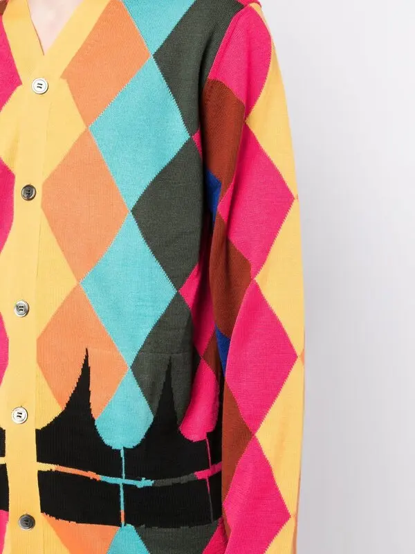 Comme Des Garçons Diamond Print V-neck Cardigan - Multicolour