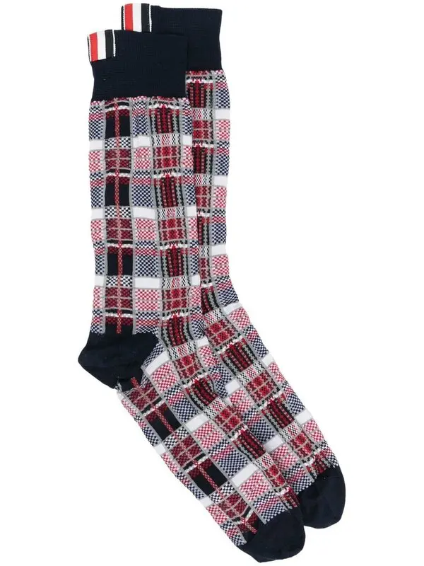 Thom Browne Plaid Socks With Signature Grosgrain Loop - Red