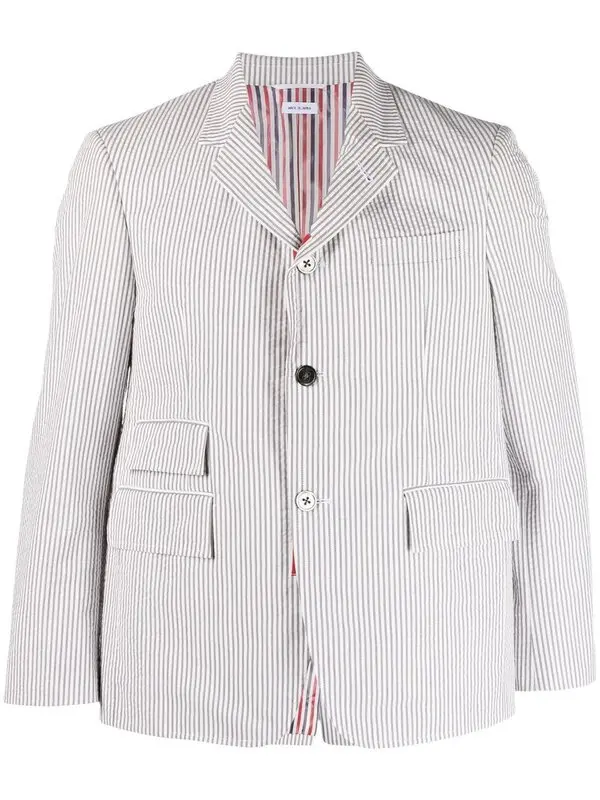 Thom Browne Seersucker Single-breasted Blazer - Grey