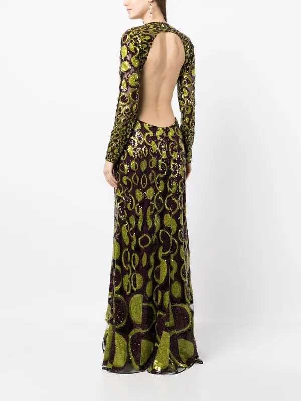 Elie Saab Embroidered Open-back Gown