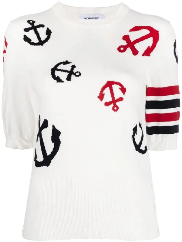 Thom Browne Anchor Intarsia Knit Top - White
