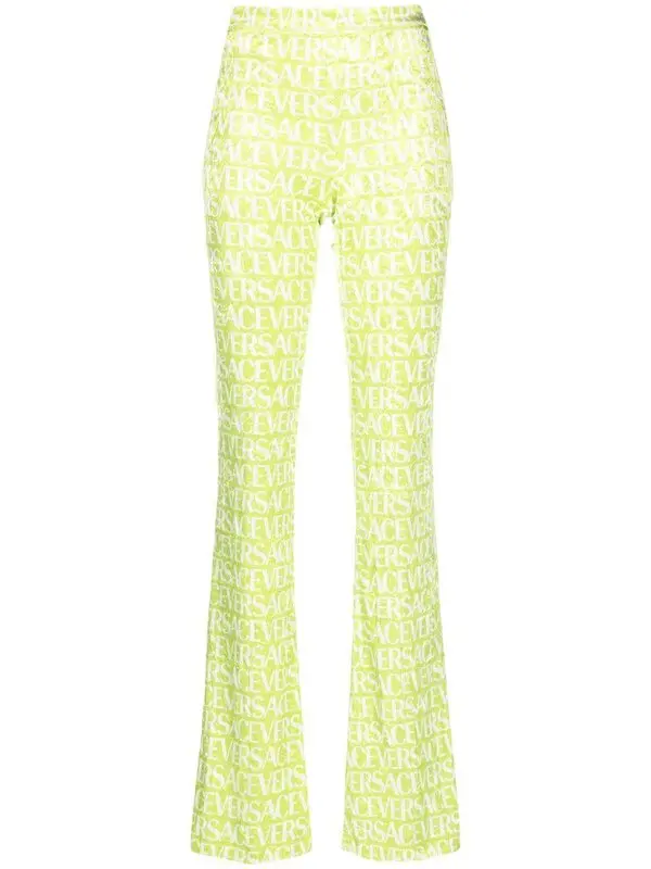 Versace Logo-print Flared Trousers - Green