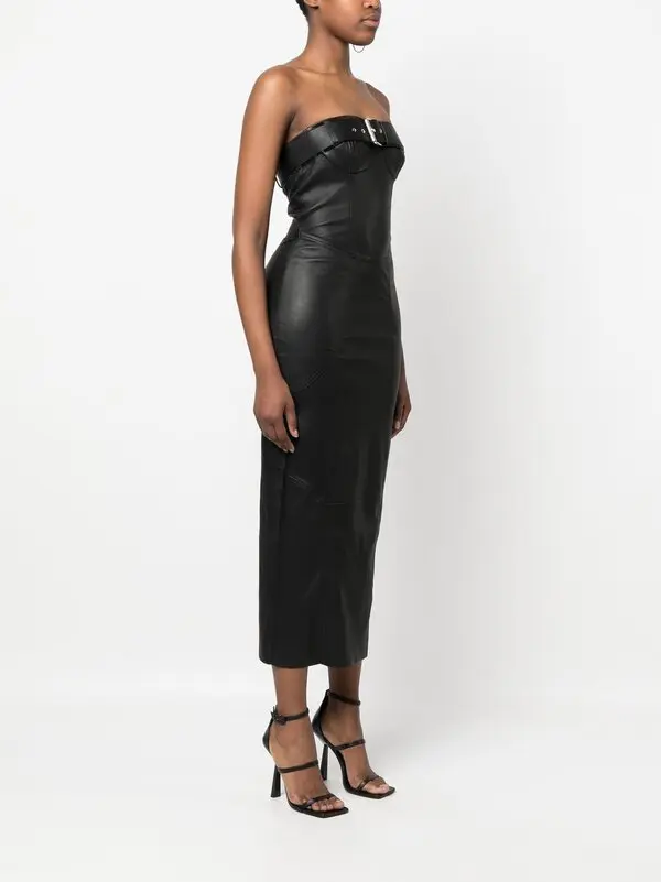 drome leather dress Drome Strapless Leather Midi Dress In Black - 38% Off