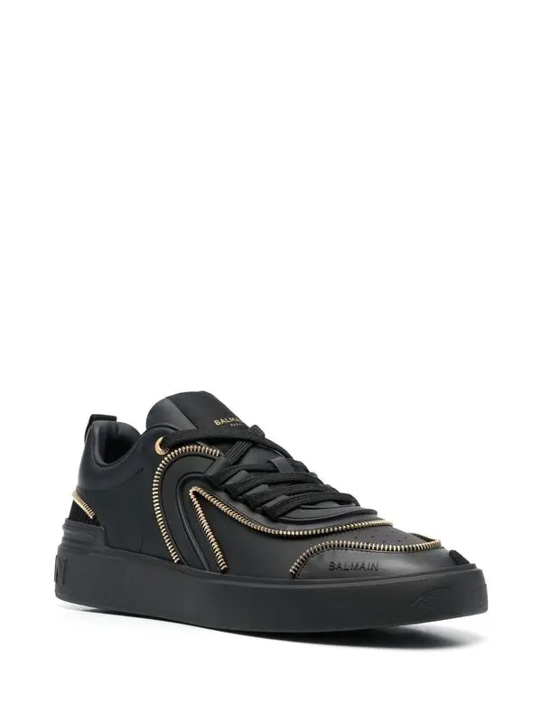 Balmain Zip-Detail Leather Sneakers In Black - 60% Off | Editorialist