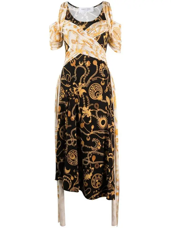 MARINE SERRE Nuisette Draped Midi Dress - Neutrals