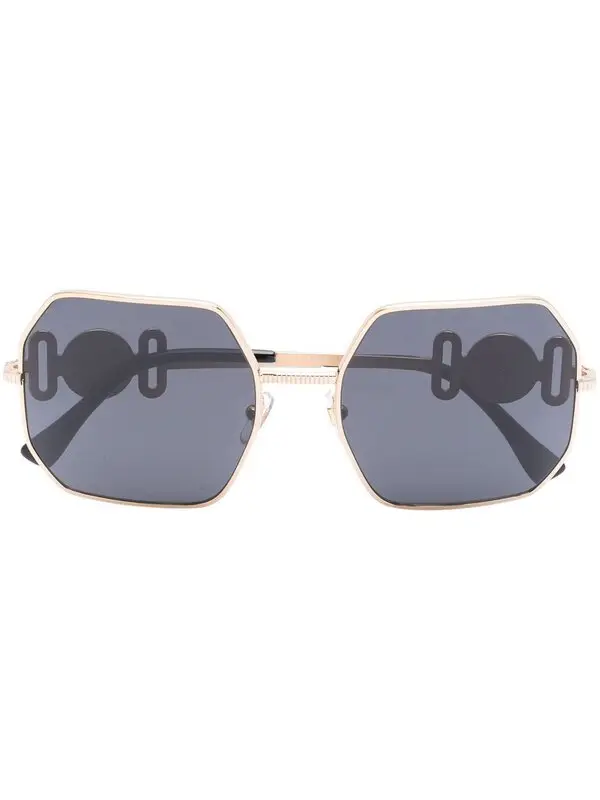 Versace Temple Hexagonal-frame Sunglasses - Gold
