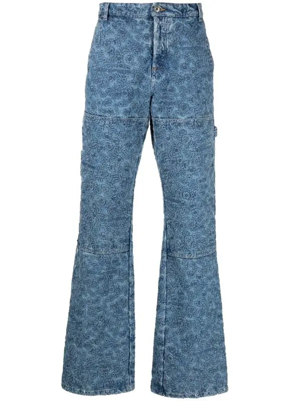 Off-White Floral-embroidery Carpenter Jeans - Blue