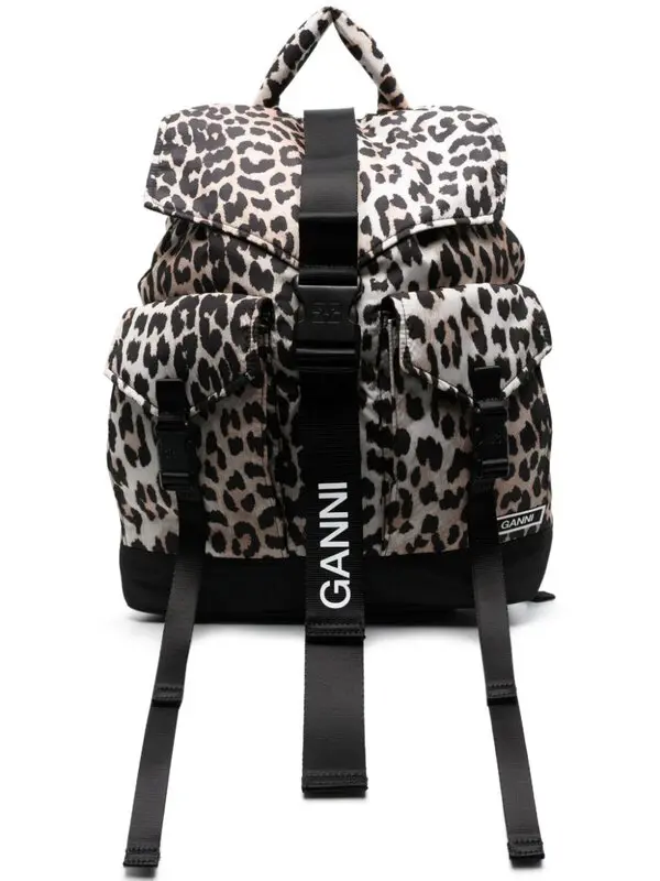 GANNI Leopard-print Backpack - Brown