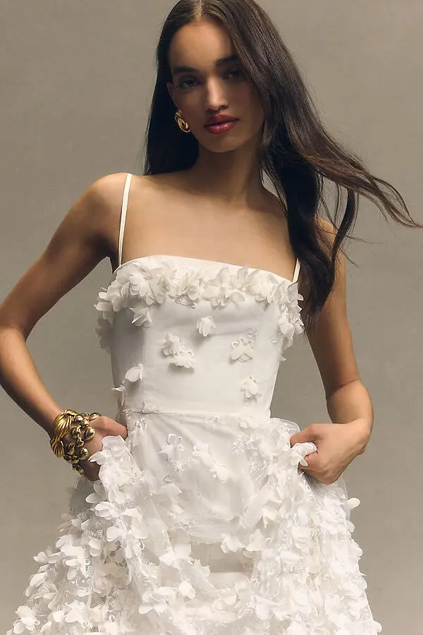 HELSI Square-neck Floral Appliqué Midi Dress