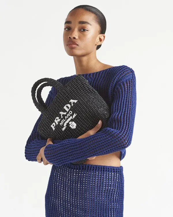Prada Small Crochet Tote - Black