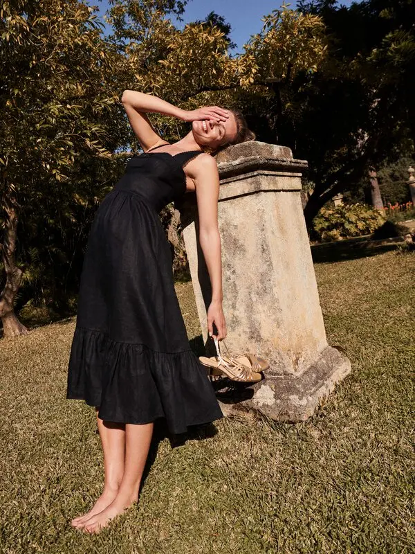 chinese dress ladies Kerra Smocked Linen Maxi Dress