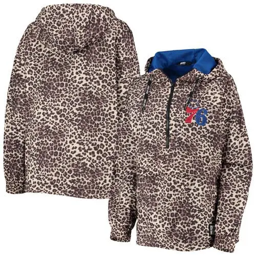 G-III SPORTS BY CARL BANKS Philadelphia 76ers Gabriella Windbreaker Hoodie - Leopard