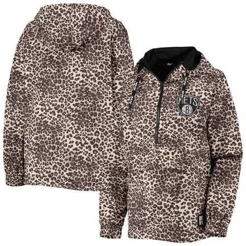 G-III SPORTS BY CARL BANKS Dkny Sport Brooklyn Nets Gabriella Windbreaker Half-zip Hoodie - Leopard