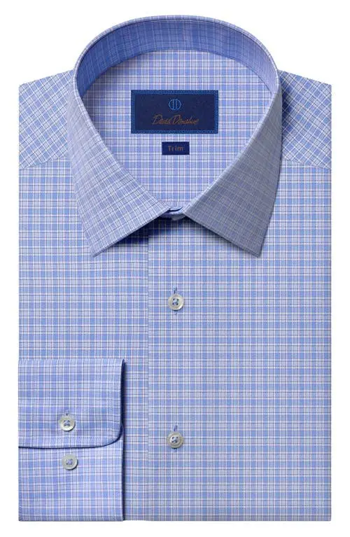 David Donahue Trim Fit Grid Check Cotton Dress Shirt - Blue