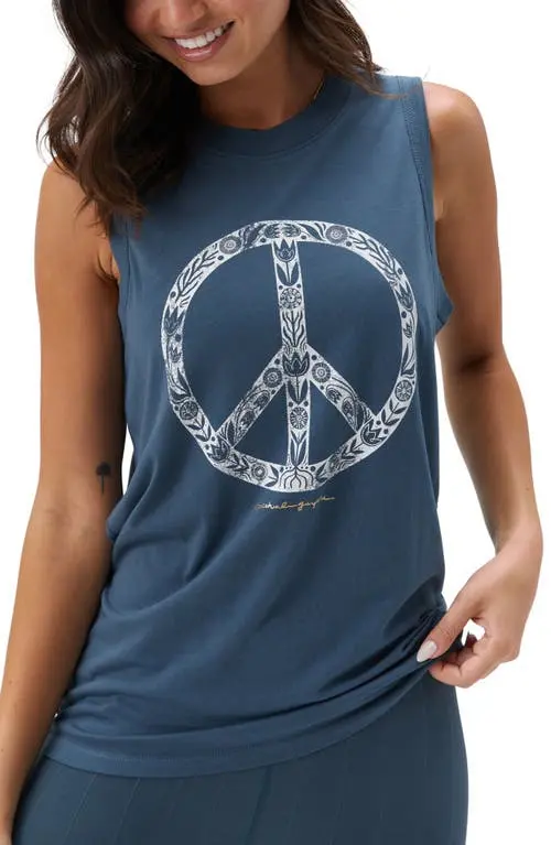 Spiritual Gangster Peace Sign Graphic Tank - Deep Sea Blue